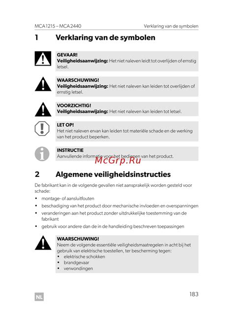 Dometic Perfectcharge Mca 1215 — Veiligheidsinstructies En Symbolen Voor Elektrische Apparaten