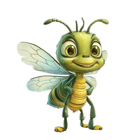 Cartoon Character Of A Green Bee With A Friendly Smile And A Powerful
