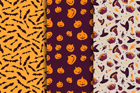 3 다른 할로윈 벡터 원활한 패턴 끝없는 질감은 벽지 패턴 채우기 웹 페이지 배경 표면에 사용할 수 있습니다 할로윈에 대한 스톡 벡터 아트 및 기타 이미지 Istock