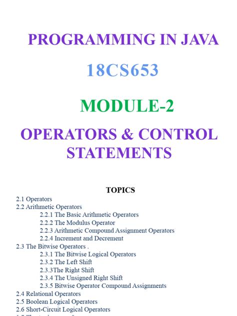 Java Programming 18cs653 Module 2 Pdf Control Flow Boolean Data Type