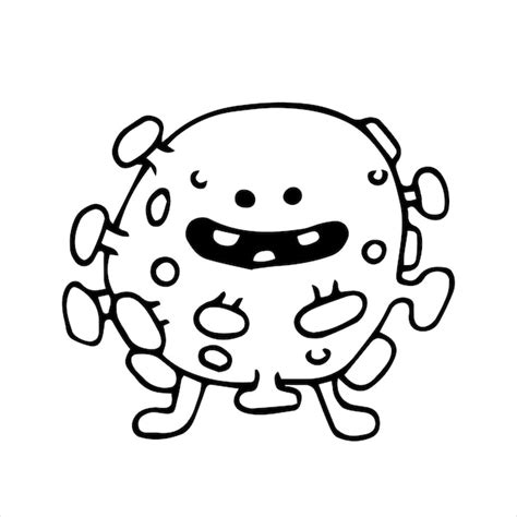 귀여운 캐릭터 바이러스 박테리아 터 그림 글 스타일 만화 프리미엄 벡터
