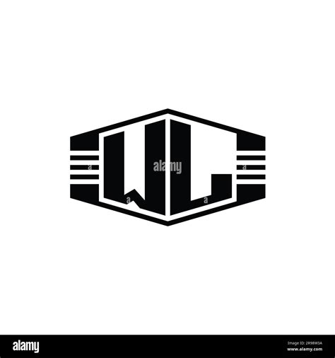 Wl Letter Logo Monogram Hexagon Emblem Shape With Stripes Outline Style Design Template Stock