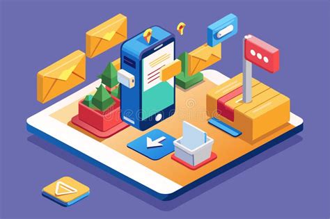 A Detailed Design Of A Mobile Inbox Setup Shows Colorful Icons Plants And Notification