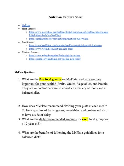 Nutrition Capture Sheet Pdf