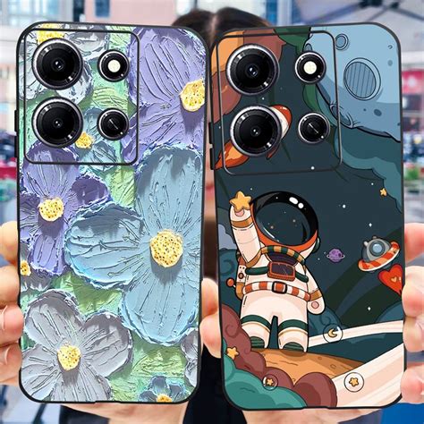 Phone Case For Infinix Note G G Soft Cover Black Flower Astronaut Painted For Infinix