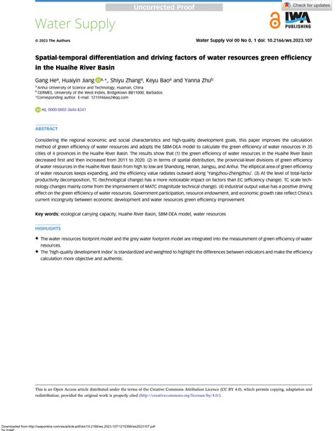 Pdf Spatial Temporal Differentiation And Driving Factors Of Water Resources Green Efficiency