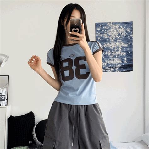 [최저가보장 4col] 도미닉 배색 넘버 레터링 나그랑 반팔 크롭 티셔츠 나염티셔츠 모달티셔츠 촉감부들 스판티셔츠