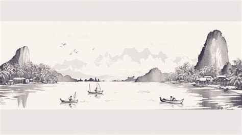Premium Photo Boats On A Lake A Monotone Tropical Landscape With Panoramic Scale