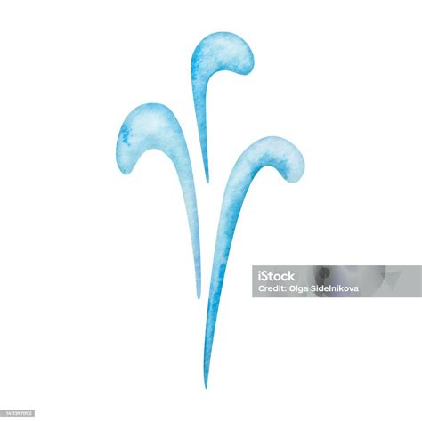 손으로 그린 바다 바다 파도 푸른 물방울 고립 된 분수의 수채화 그림 스프레이 아쿠아 요소 직물 직물 엽서 디자인 배너 포스터를위한 해변 여름 클립 아트 분수대에 대한 스톡