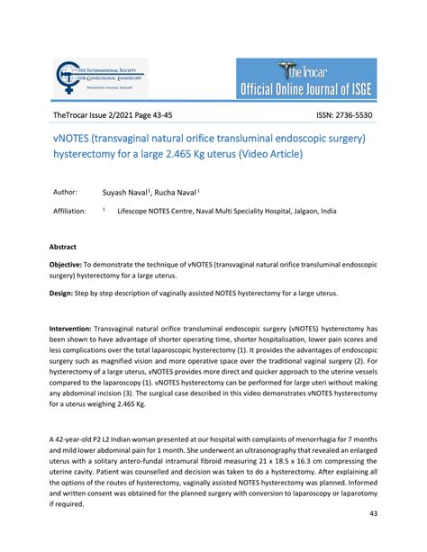 Pdf Vnotes Transvaginal Natural Orifice Transluminal Endoscopic