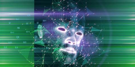 Polygonal Technology Background With D Wireframe Head In Chaotic Grid