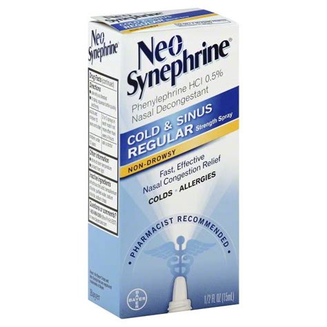 Neo Synephrine Nasal Decongestant Spray Regular Strength 0 50 Oz Hsa Fsa Eligible
