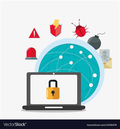 Laptop Global Cyber Security System Design Vector Image