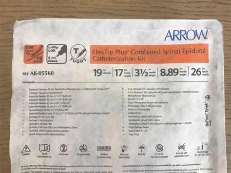 New Arrow Flextip Plus Combined Spinal Epidural Catheterization Kit