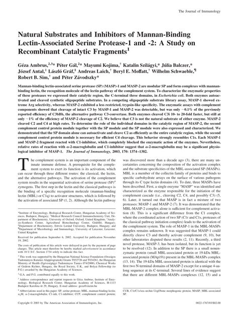Pdf Natural Substrates And Inhibitors Of Mannan Binding Lectin Associated Serine Protease 1