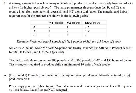 Solved A manager wants to know how many units of each | Chegg.com
