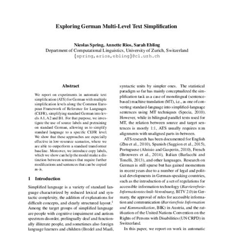 Exploring German Multi Level Text Simplification Acl Anthology