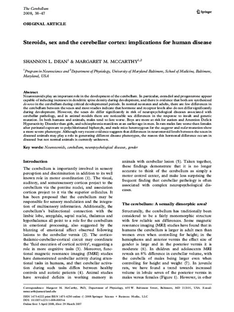 Pdf Steroids Sex And The Cerebellar Cortex Implications For Human