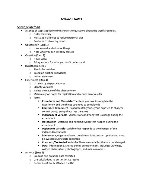 Lecture 2 Notes Lecture 2 Notes Scientific Method A Series Of Steps