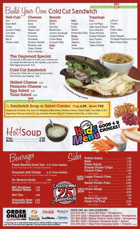 Menu Of Chappys Deli In Montgomery Al 36106