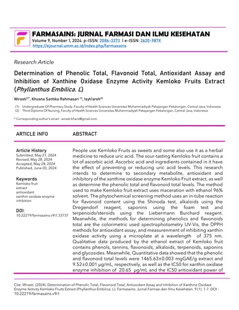 Pdf Determination Of Phenolic Total Flavonoid Total Antioxidant Assay And Inhibition Of