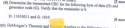 Solved D Determine The Transmitted Crc For The Following
