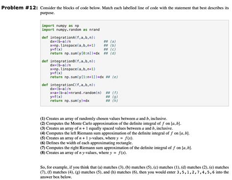 Solved Consider The Blocks Of Code Below Match Each Chegg