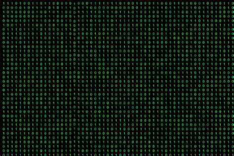 Binary Code Grid From Bright Green Digits On Black Background Matrix