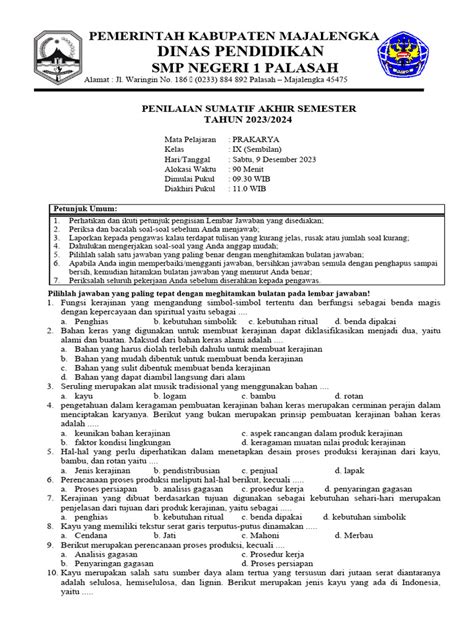 Soal Psas Prakarya Ix 2023 2024 Pdf