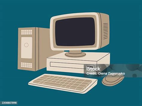 레트로 컴퓨터 모니터와 키보드가 있는 빈티지 전자 장비 구식 기술 오래된에 대한 스톡 벡터 아트 및 기타 이미지 오래된 컴퓨터 사무실 Istock