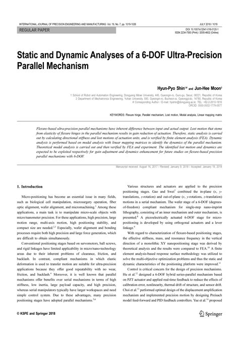 Pdf Static And Dynamic Analyses Of A 6 Dof Ultra Precision Parallel