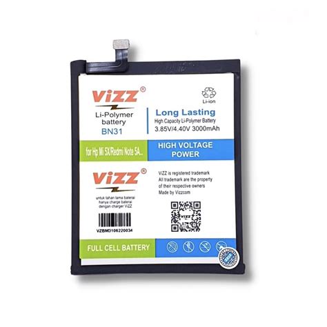 Jual Baterai Batre Vizz Xiaomi Redmi Note 5A Redmi Note 5A Prime Mi5X MiA1 Redmi S2 BN31
