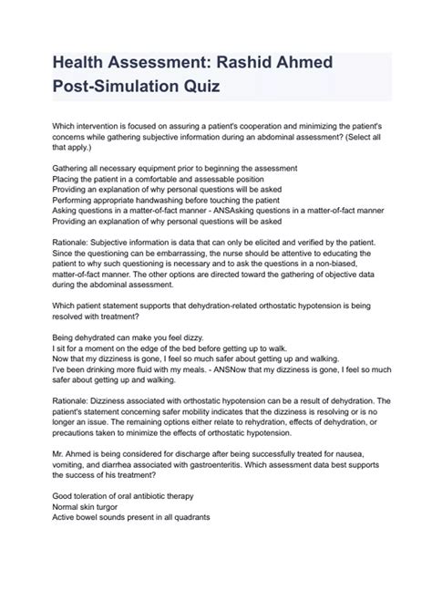Vsim Health Assessment Case 10 Rashid Ahmed 2023 2024 Already Graded A Complete Bundle
