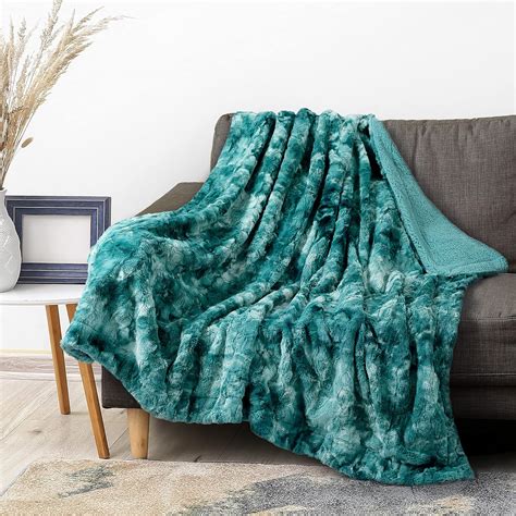 Pavilia Faux Fur Throw Blanket Tie Dye Turquoise Soft