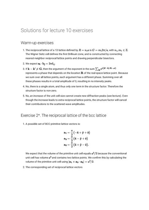 X Ray Diffraction Solutions Open Solid State Notes Solutions For Lecture 10 Exercises Warm