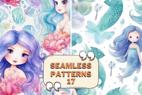 Seamless Mermaid Watercolor Pattern 17 Graphic By Pro Aurora Designs