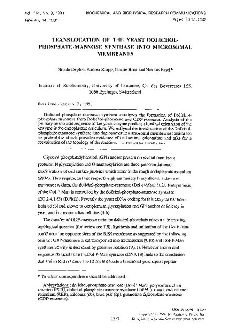 Pdf Translocation Of The Yeast Dolichol Phosphate Mannose Synthase