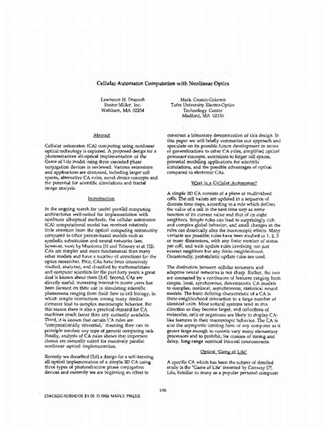 Cellular Automaton Computation With Nonlinear Optics Ieee Conference