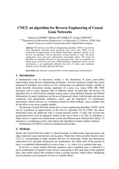 Pdf Cnet An Algorithm For Reverse Engineering Of Causal Gene Networks