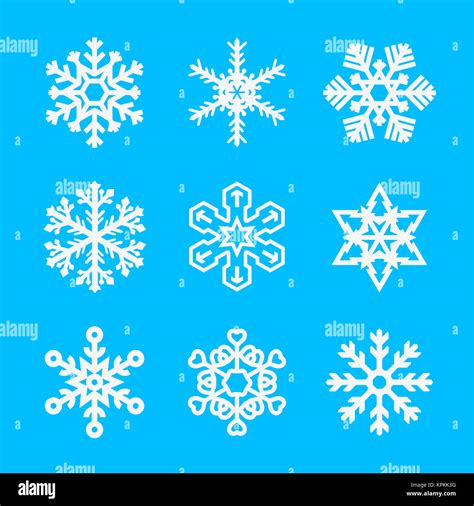 Several Different Types Of Snowflakes Snowflakes Of Different Shapes On A Blue Background
