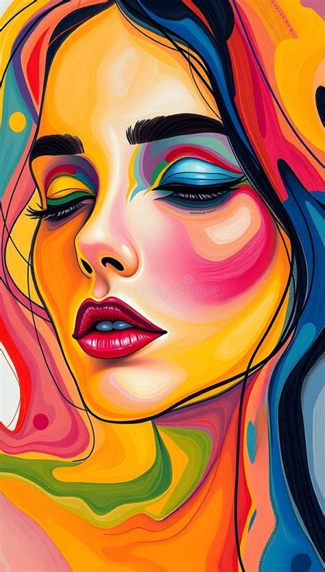 Vibrant Abstract Portrait With Fluid Lines And Emotion Stock Illustration Illustration Of