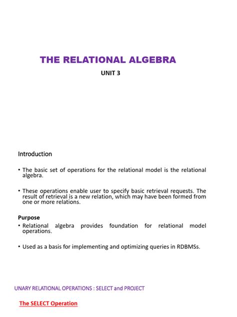 Ch 3 Dbms The Relational Algebra And Relational Calculus Pdf