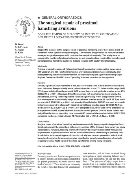 The Surgical Repair Of Proximal Hamstring Avulsions Pdf Pilates Anatomical Terms Of Motion