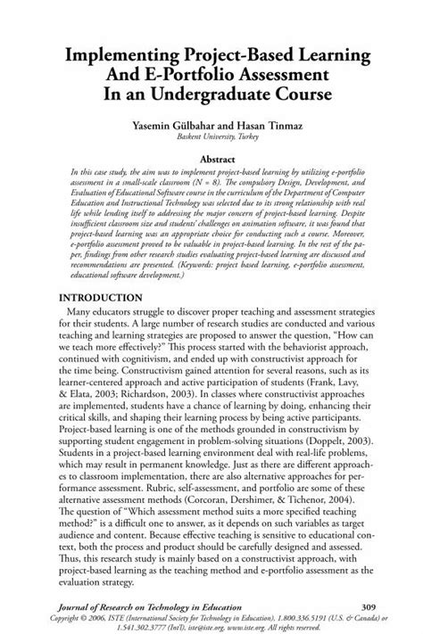 pdf implementing project based learning and e portfolio