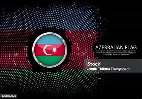 하프톤 그라데이션 템플릿 또는 Led 네온 빛 아제르바이잔 국기의 라운드 도트 스타일에 배경 미래 배경 원 금속에 대 한 현대 축구 컵 아제르바이잔 국기의 라운드 벡터입니다