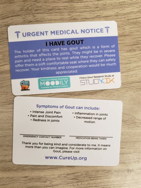 Gout Card Gout Emergency Card Gout Medical Card Gout Alert Etsy