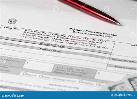 Paycheck Protection Program Borrower Application Form Stock Image