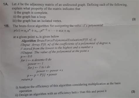 solved 1a let a be the adjacency matrix of an undirected