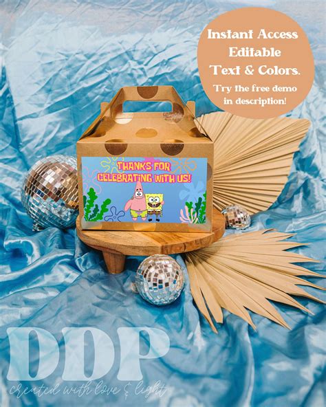 Spongebob Gable Box Label Spongebob Birthday Supplies Spongebob Pa