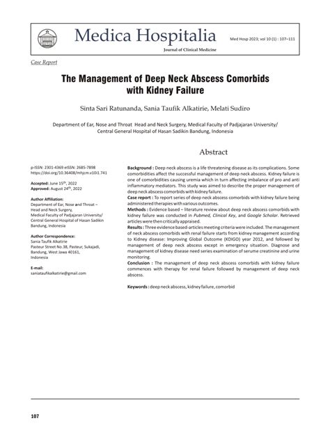 Pdf Management Of Deep Neck Abscess Cases Accompanied By Comorbid